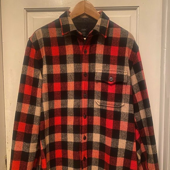 J. Crew | Shirts | J Crew Mens Red Black Plaid Wool Blend Button Up ...